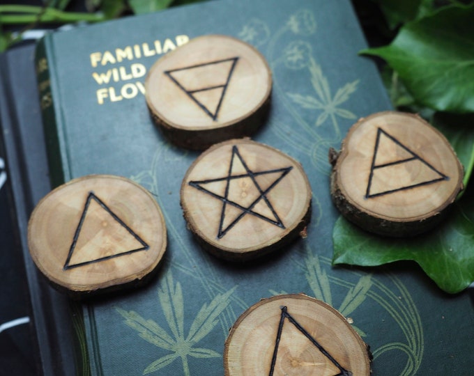 Cornish Cherry Wood Elemental Altar Set Quarter Markers for a Pagan or ...