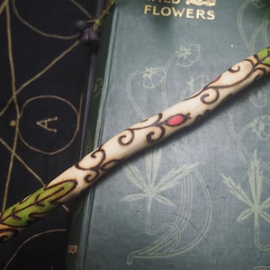 English Hawthorn Wood Leaf & Spiral Wand Fey, Heart Healing Pagan ...