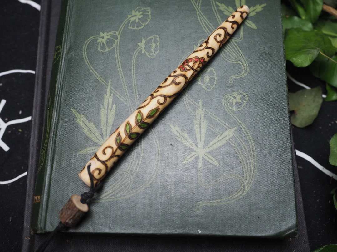 Rowan Wood Spiral & Leaf Wand Pendant Protection, Fey Pagan, Wicca ...