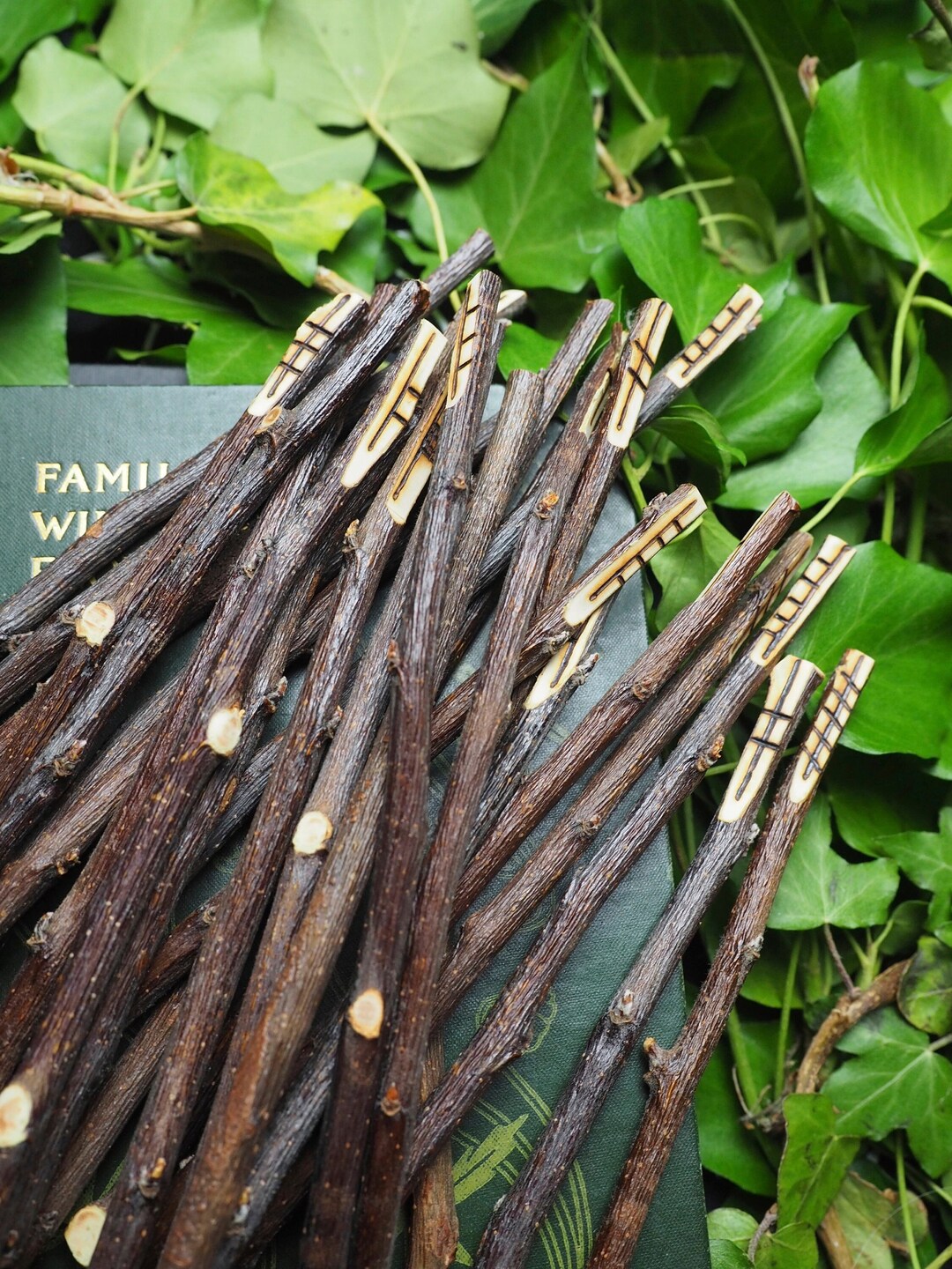 25 Long Avalon Apple Wood Celtic Tree Ogham Staves With Bag - Including ...