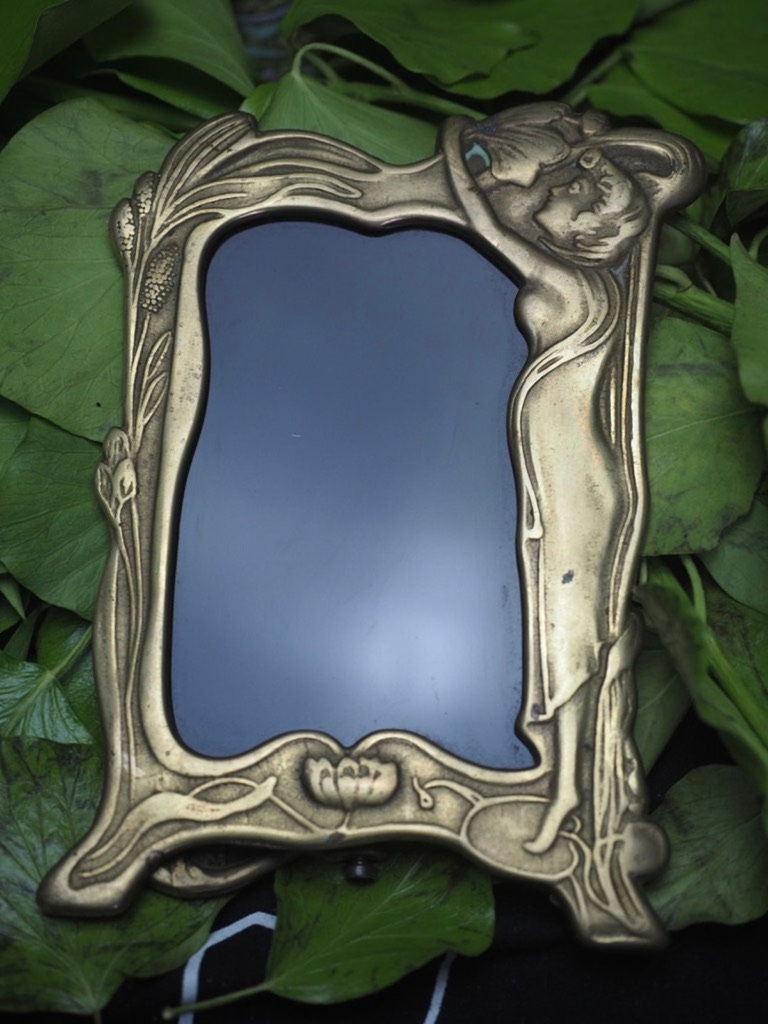 Antique Brass Goddess Art Nouveau Framed Black Scrying Mirror for ...