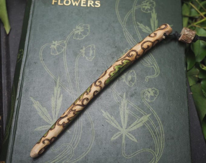 English Oak Wood Spiral & Leaf Wand Pendant - Strength and Courage ...