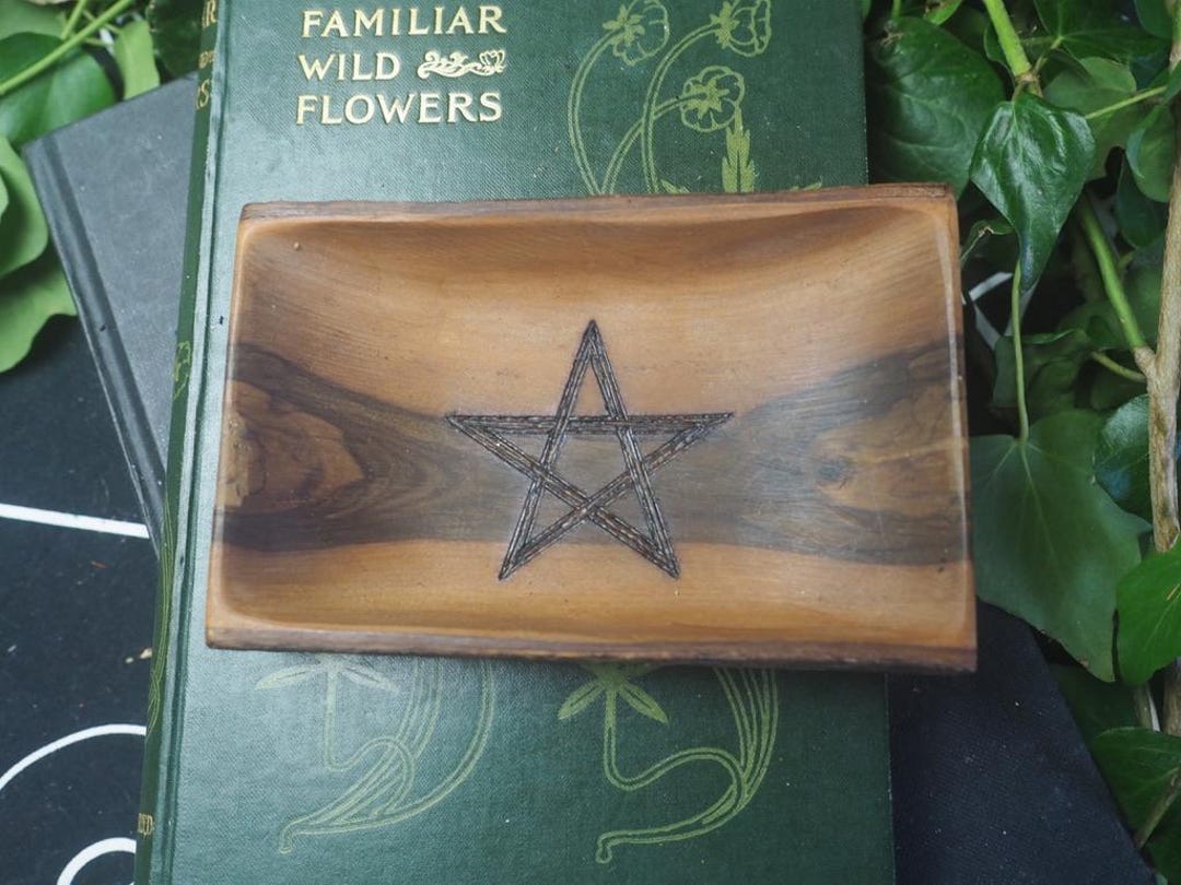 Wood Pentagram Altar Offering Bowl - Upcycled - Witchcraft, Pyrography ...