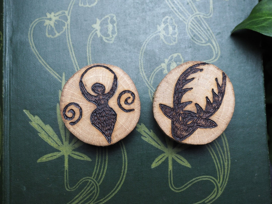 English Oak Wood Horned God and Moon Goddess Altar Pieces or - Etsy