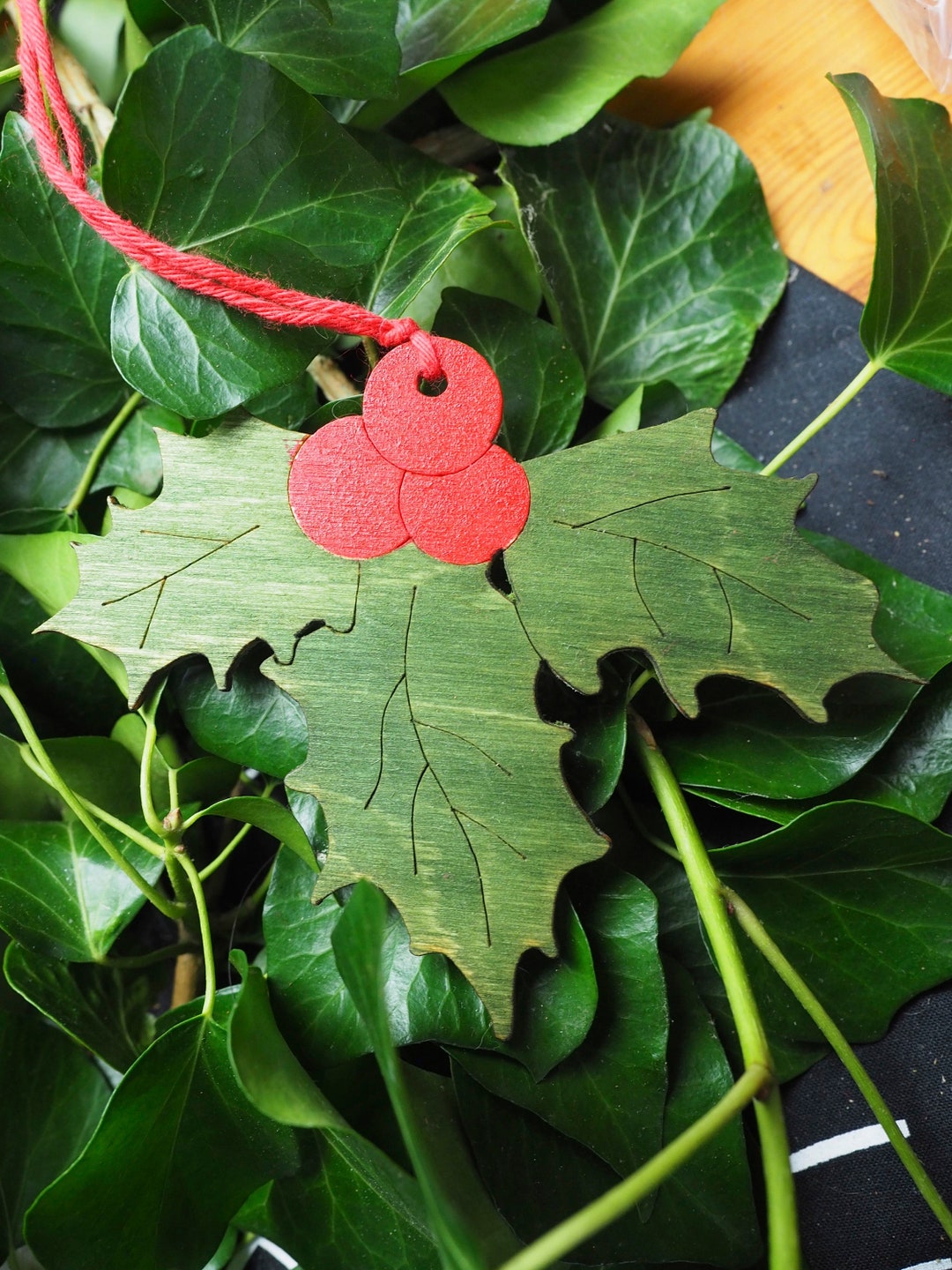 Wooden Holly Leaf Hanging Altar Ornament Pagan, Winter Solstice, Yule ...