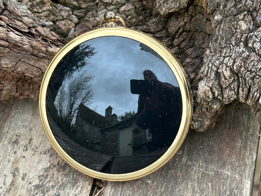 Curved Black Scrying Mirror for Divination - Upcycled, Vintage - Pagan ...