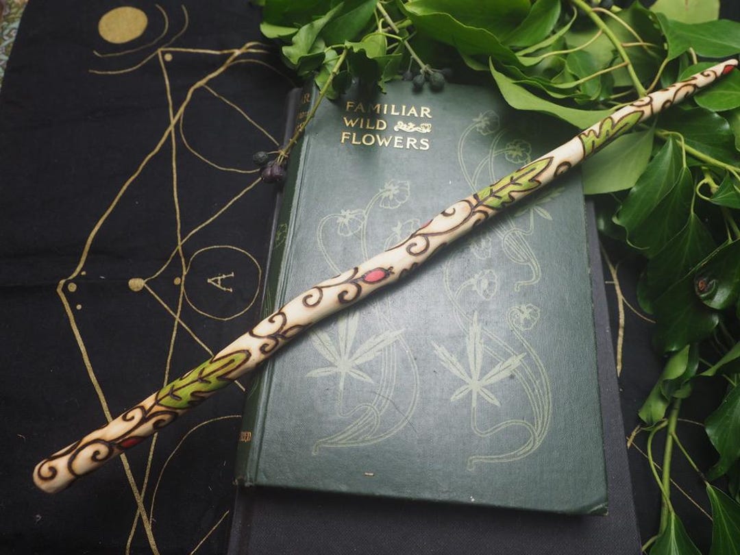 English Hawthorn Wood Leaf & Spiral Wand Fey, Heart Healing Pagan ...