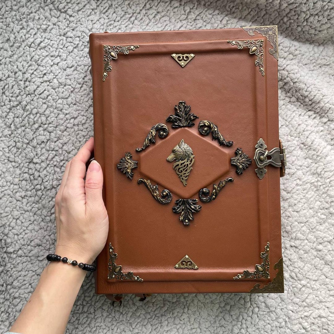 Totem Symbol Grimoire A4 – Personalized Leather Book With Wolf, Dragon ...
