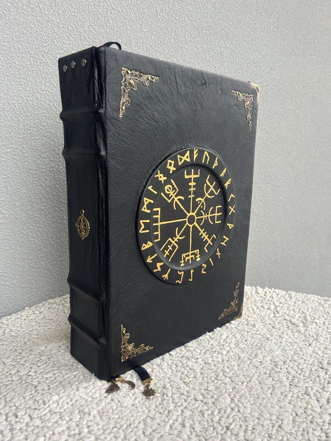 Large Leather Rune Working Book With Vegvisir Image Nordic Grimoire ...