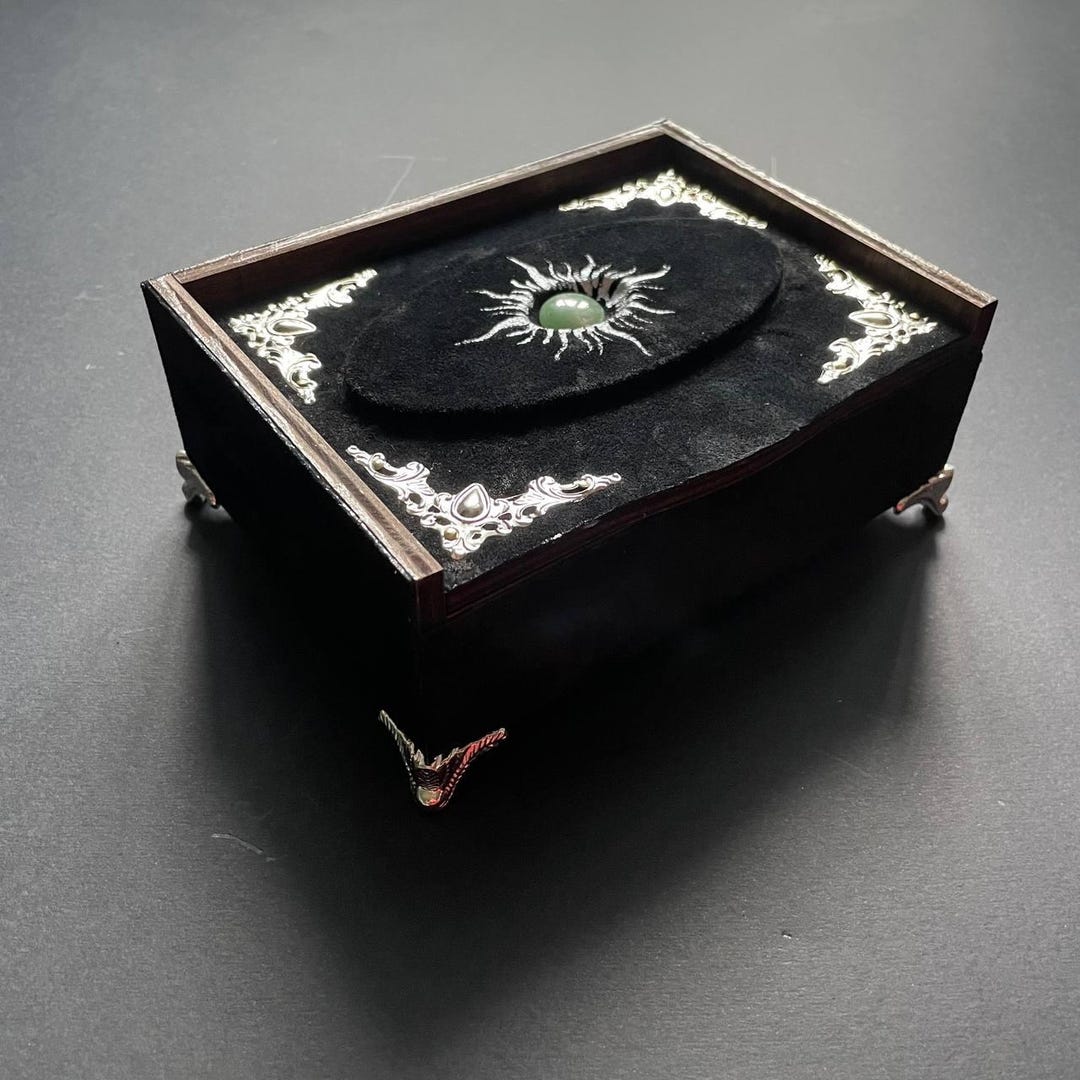 Handcrafted Gothic Jewelry Box Jade Sun Black Suede Esoteric Trinket ...