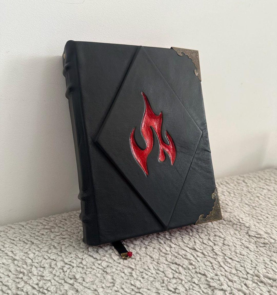 Unique Handmade Black Leather Fire Book Blank Magic Spell Notebook ...