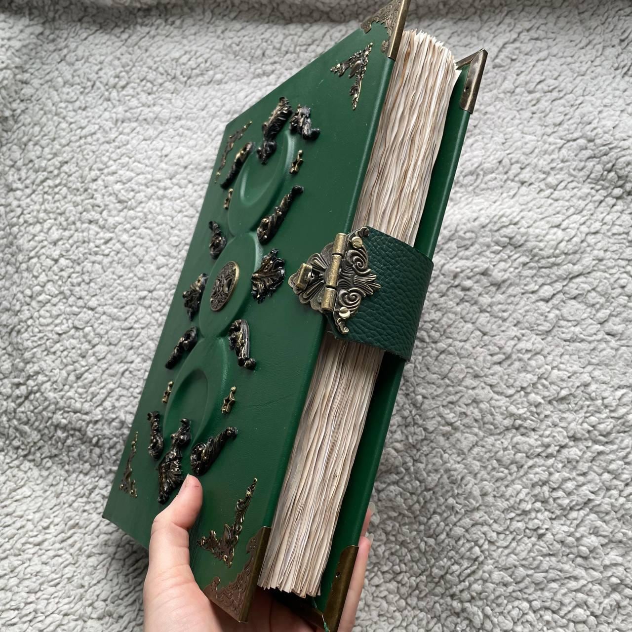 Triple Moon Grimoire | Green Leather Book of Shadows | Wiccan Lunar ...