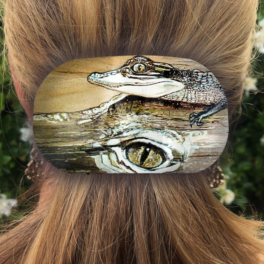 Alligator Gator Art Animal Hair Barrette Metal Lightweight Strong ...