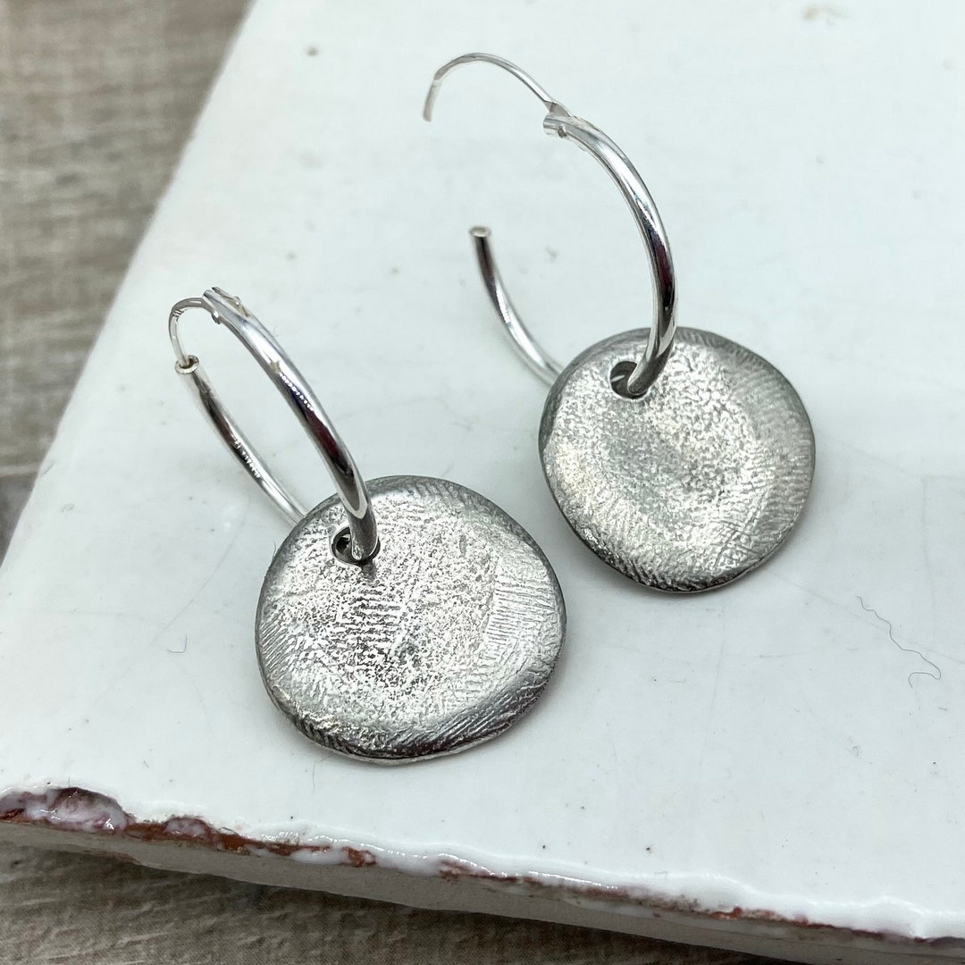 10th Anniversary Gift - Pewter Disc Earrings - Tin Anniversary Gift ...