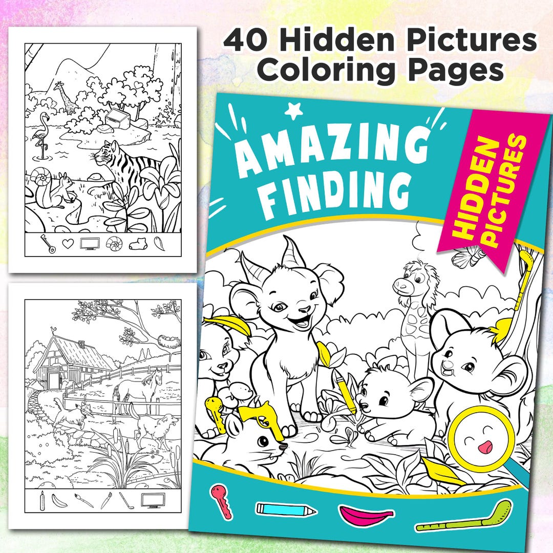 Hidden Pictures Coloring Book: Animal-themed Hidden Object Game (A4 ...