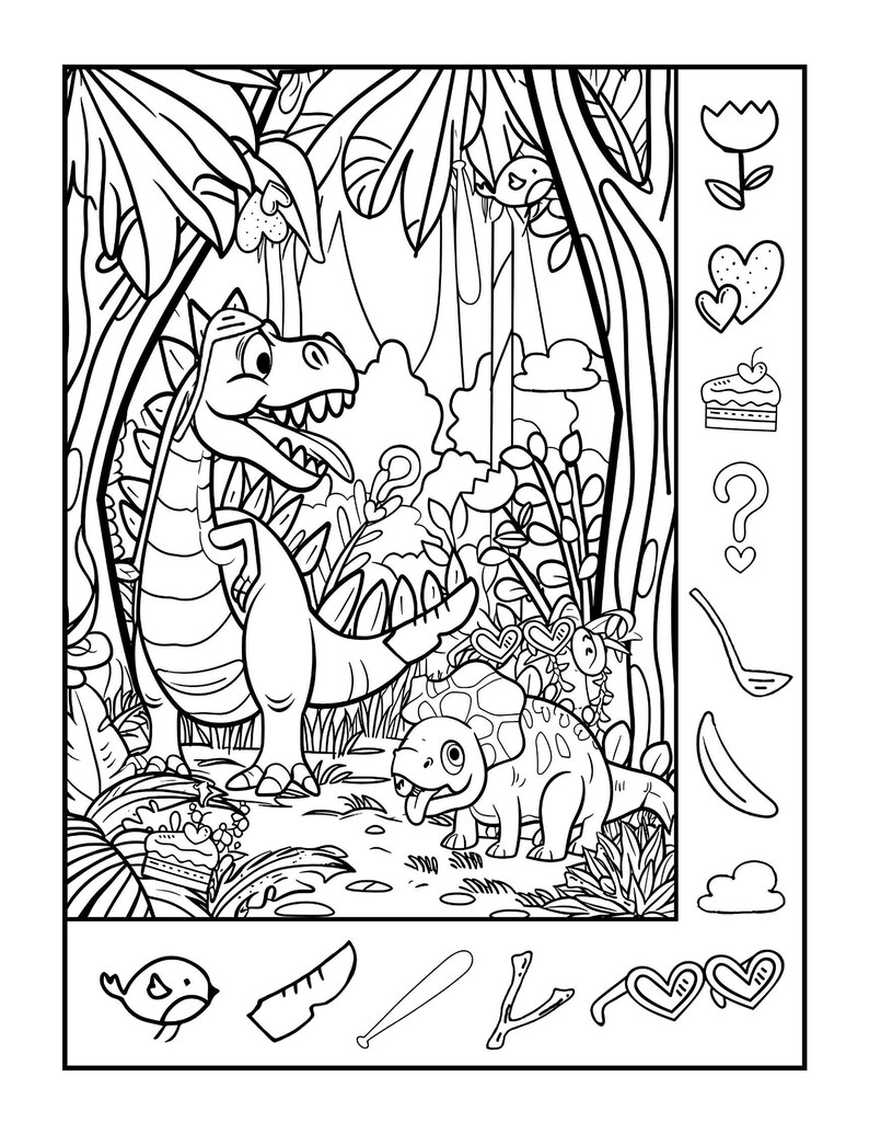 Hidden Picture Book - Dinosaur Kingdom Coloring Pages - How Many Hidden ...