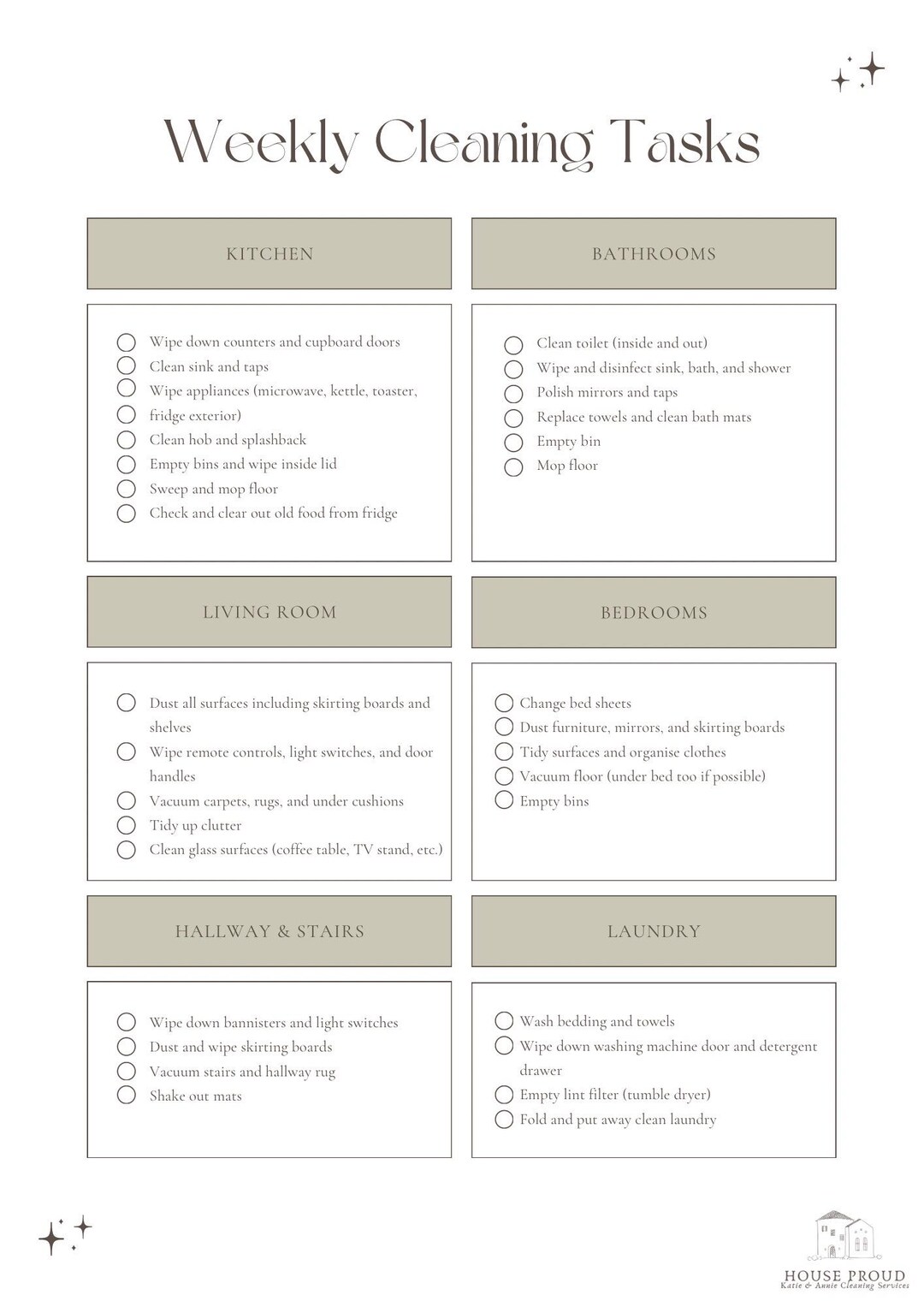 Weekly Deep Cleaning Printable Checklist | Minimalist Cleaning Tick ...