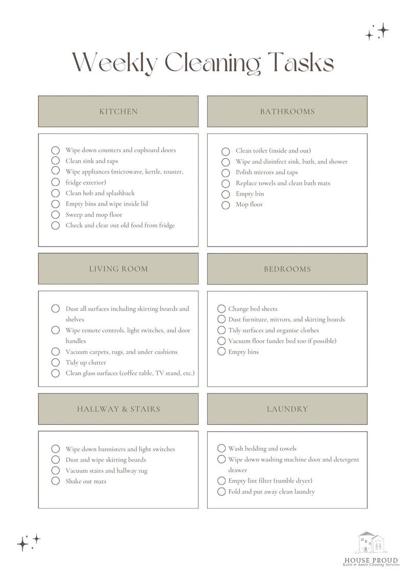 Weekly Deep Cleaning Printable Checklist | Minimalist Cleaning Tick ...