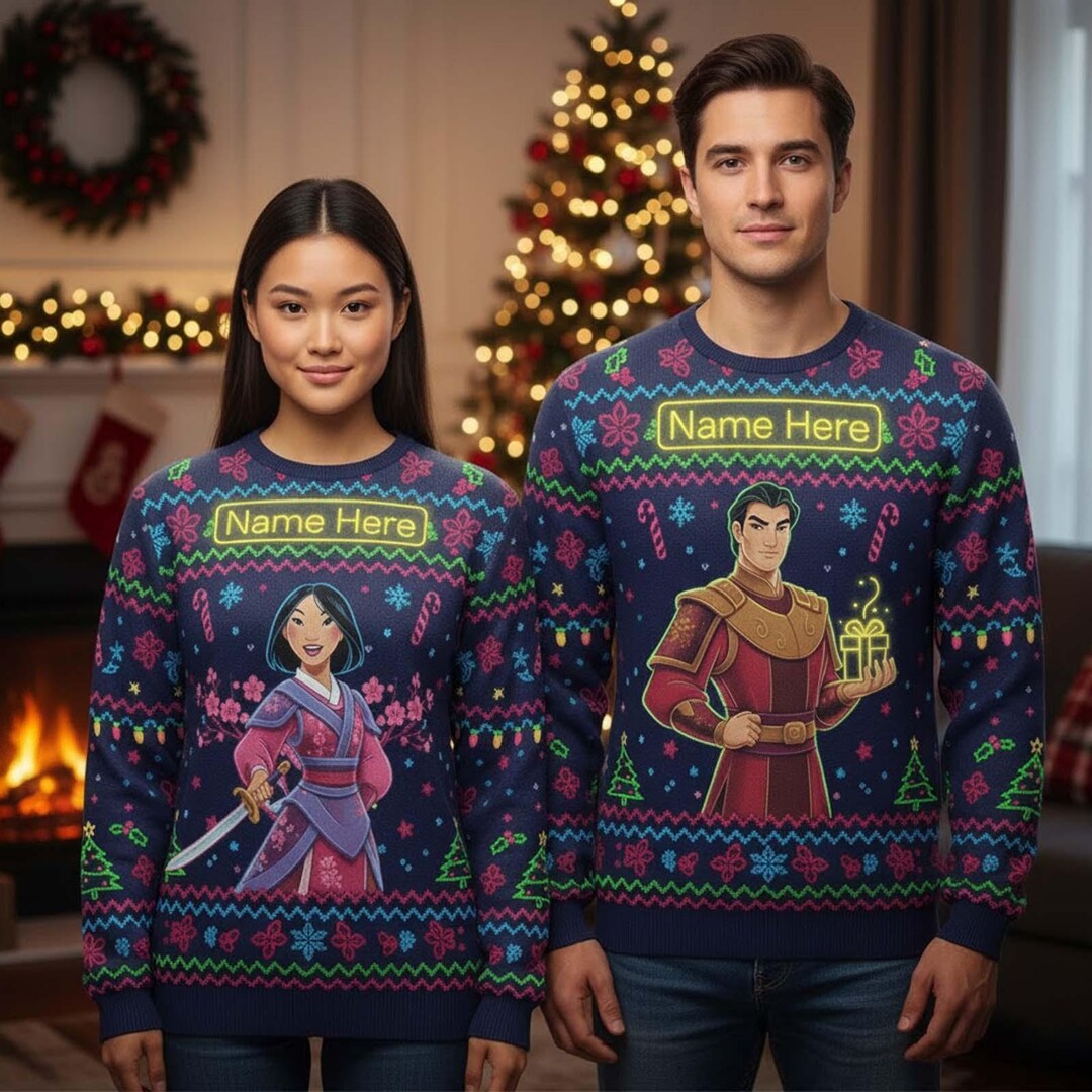 Disney Mulan Princess Ugly Christmas Sweater, Disneyland Girls Group ...