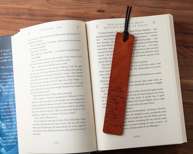 Tea and Books Leather Bookmark (custom Leather Bookmark, Personalized ...