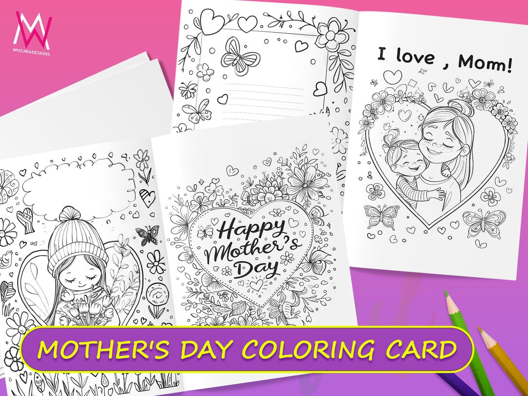 Mothers Day Coloring Cards for Kids Mothers Day Cards Color Your Own ...