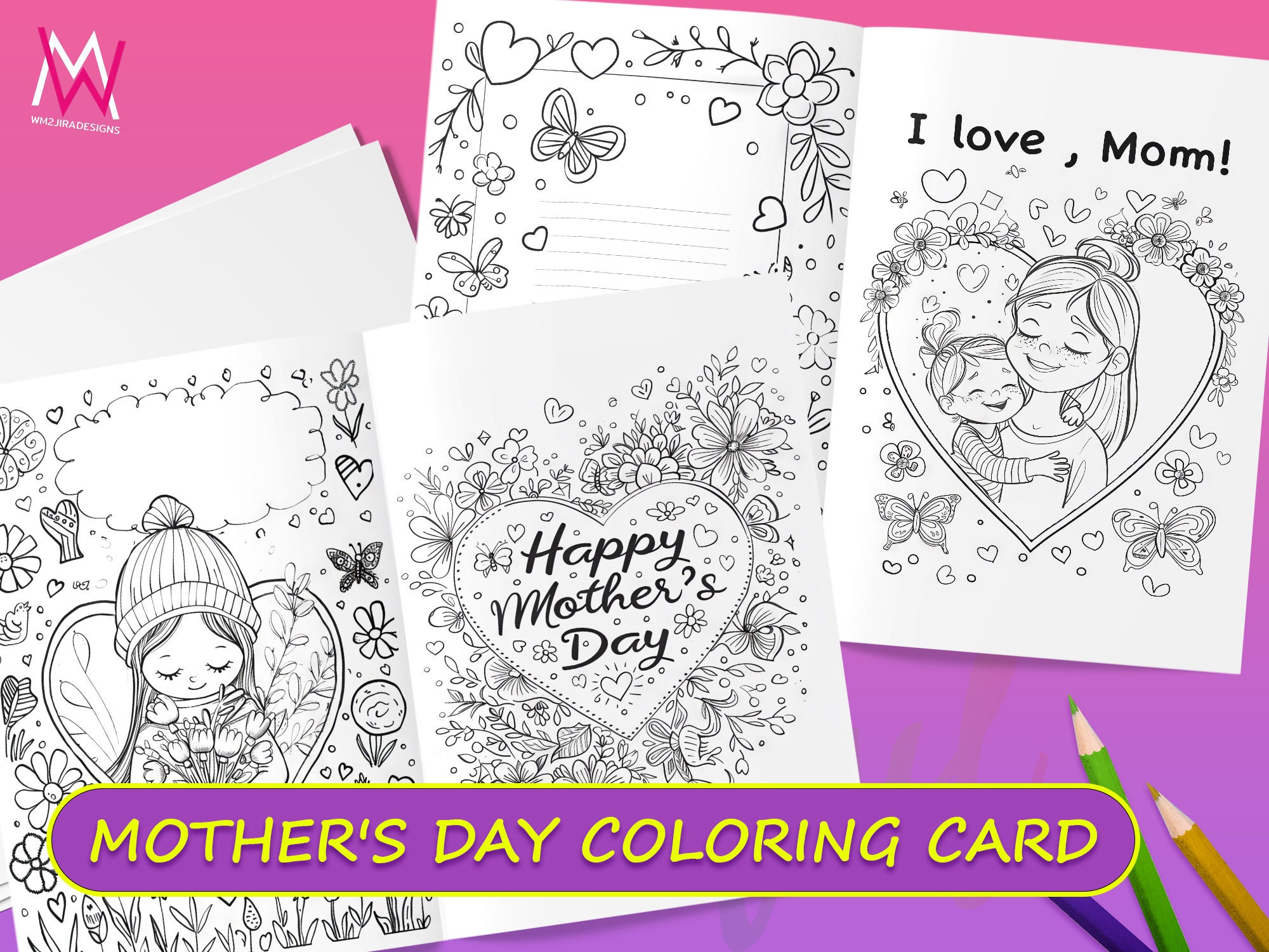 Mothers Day Coloring Cards for Kids Mothers Day Cards Color Your Own ...