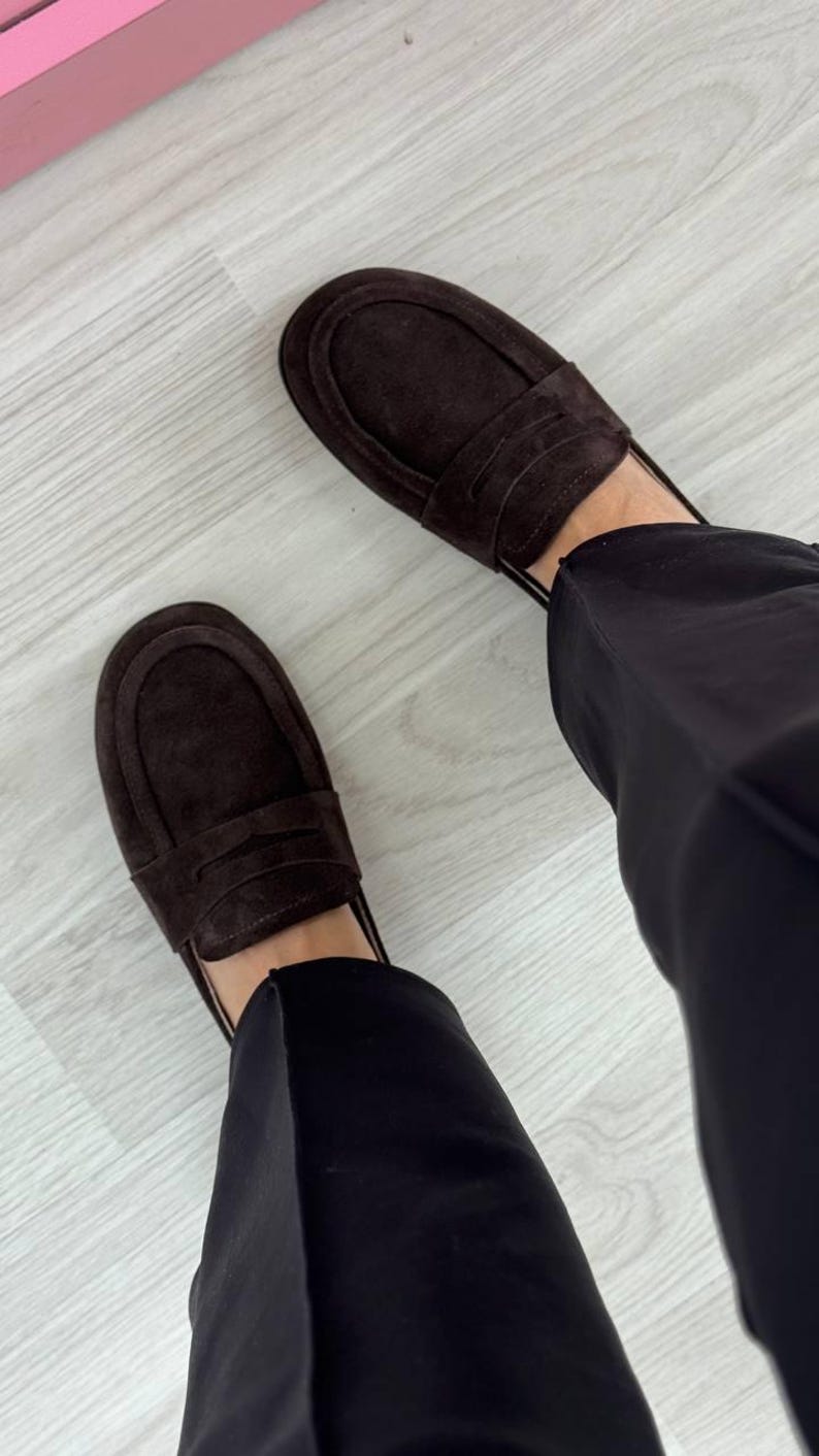 Wide Toe Box Suede Loafers: Brown Leather Grounding Shoes - Etsy