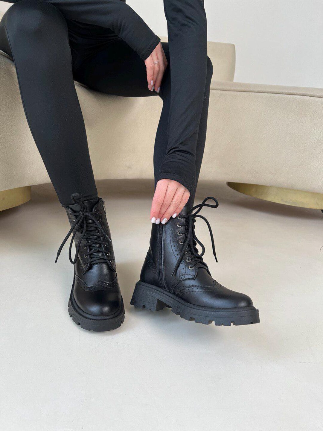 Women Brogue Boots, Lace up Boots, Military Boots, Leather Winter Boots ...
