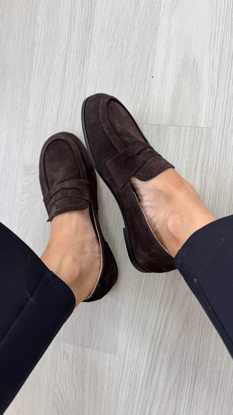 Wide Toe Box Suede Loafers: Brown Leather Grounding Shoes - Etsy