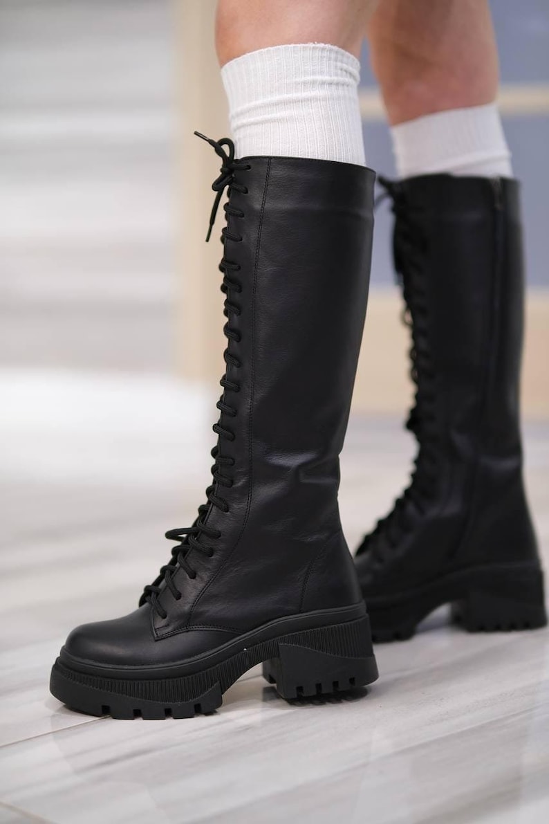 Knee High Boots | Lace up Boots | Shoes Women | Black Leather ...
