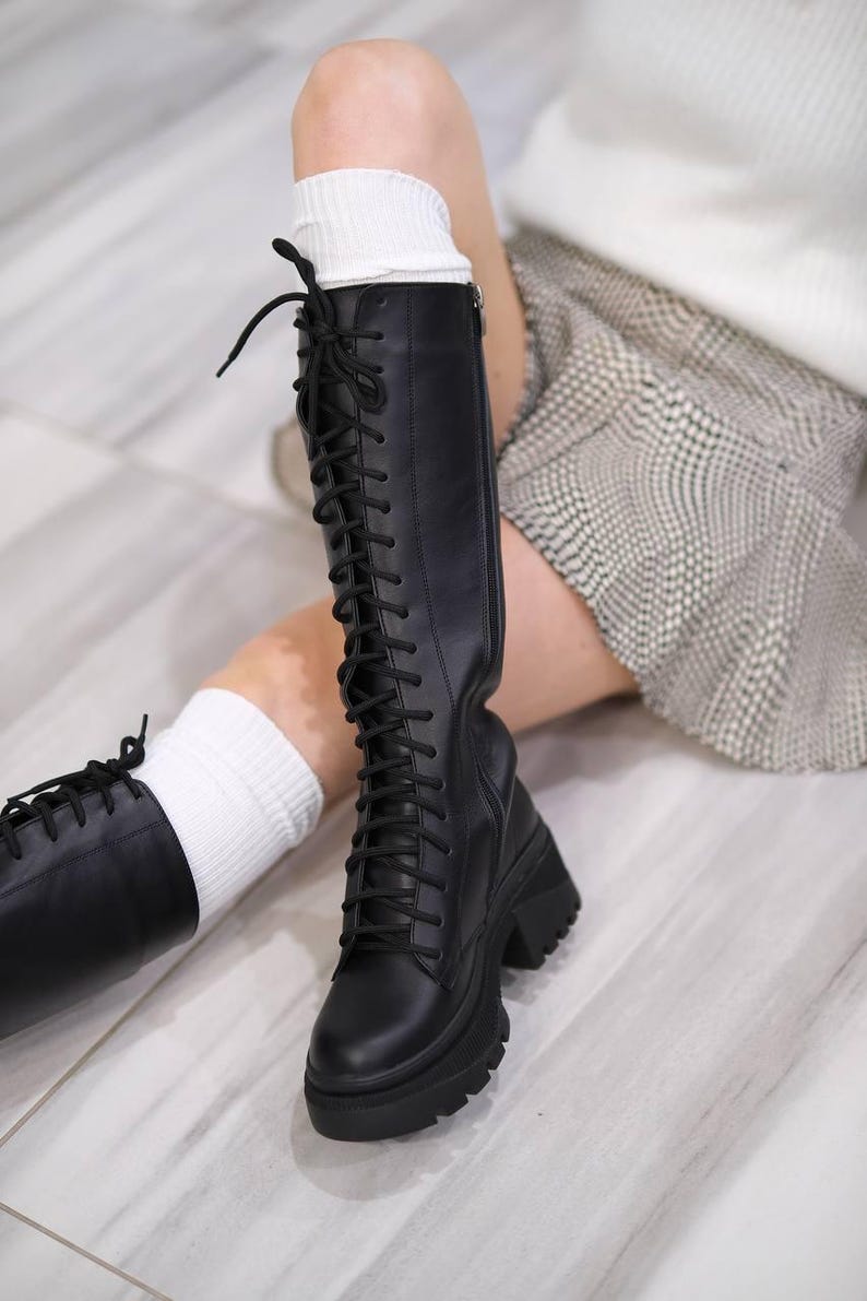 Knee High Boots | Lace up Boots | Shoes Women | Black Leather ...