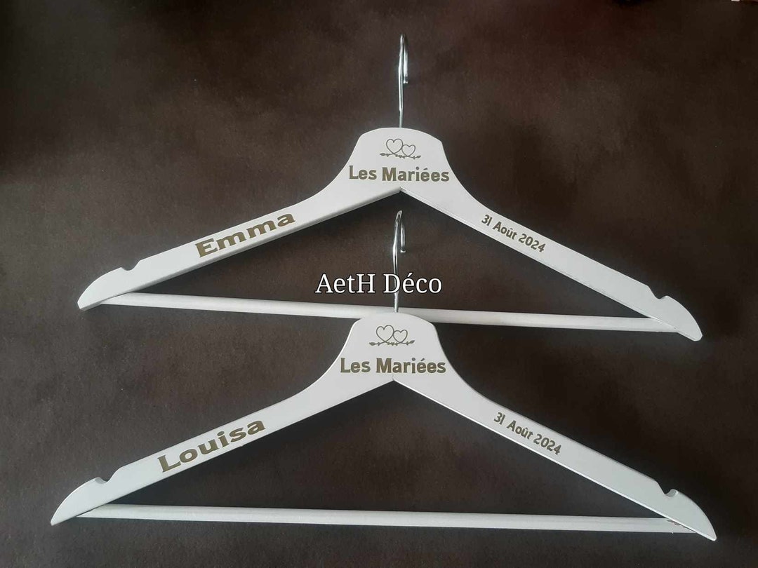 2 White Hangers With Personalized Wedding Writing the Bride, the Groom ...