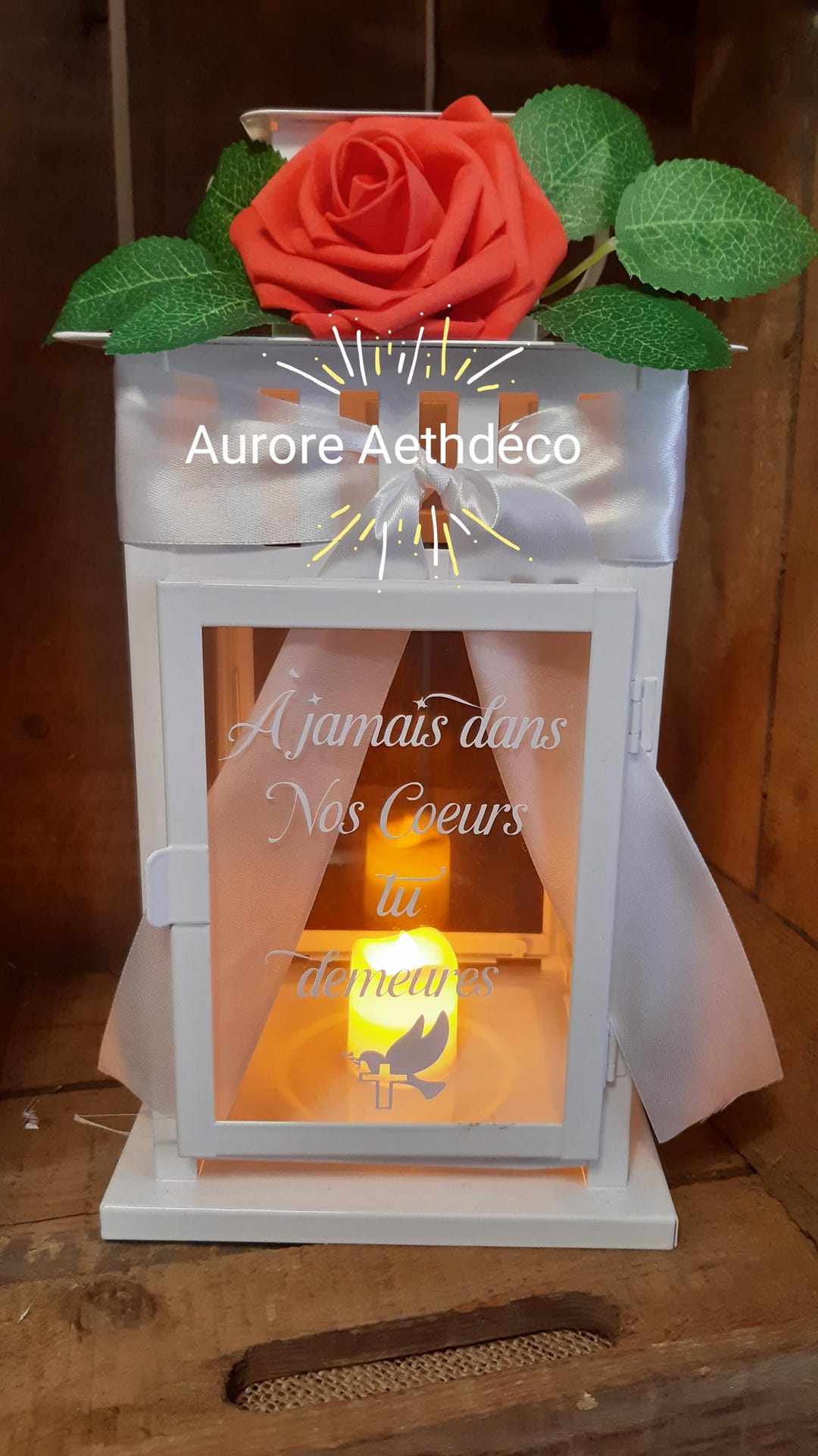 White Lantern for the Deceased for the Cemetery With a Red Rose - Etsy