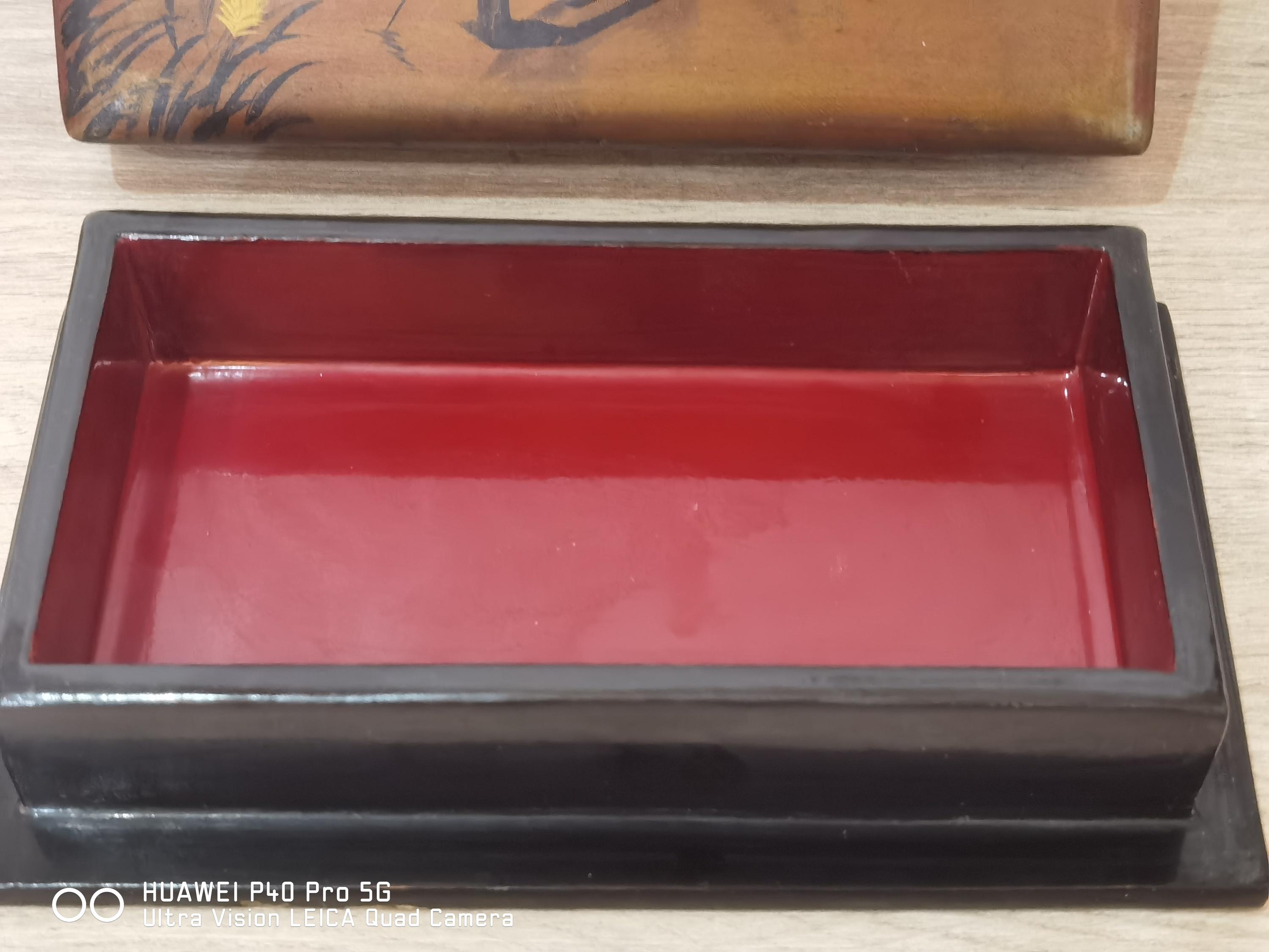 Vintage Wooden Hand Painted Jewelry Box Black Lacquer Vietnamese ...