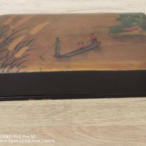 Vintage Wooden Hand Painted Jewelry Box Black Lacquer Vietnamese ...
