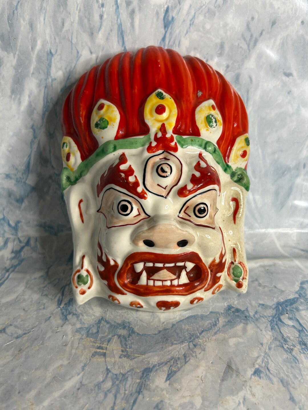 Vintage Porcelain Fire God Erlik Khan Mongolian Wall Mask - Etsy
