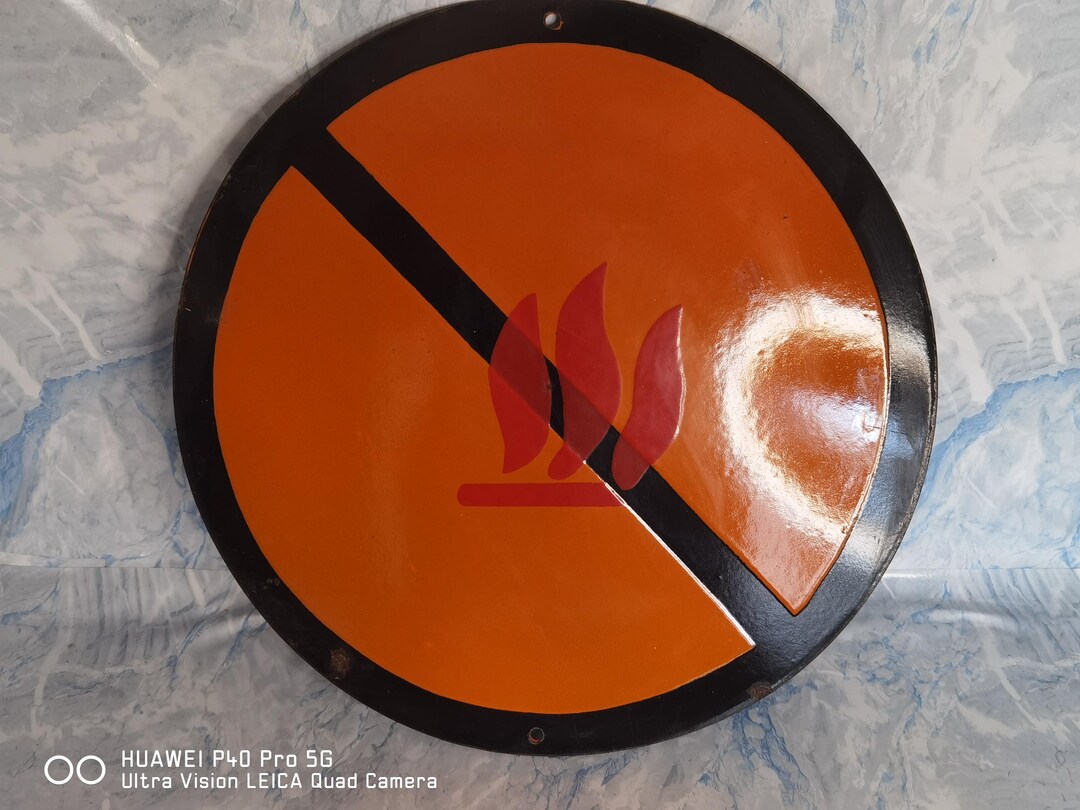 Vintage Enamel Industrial Sign Flame Sign No Fire Prohibitory Sign No ...