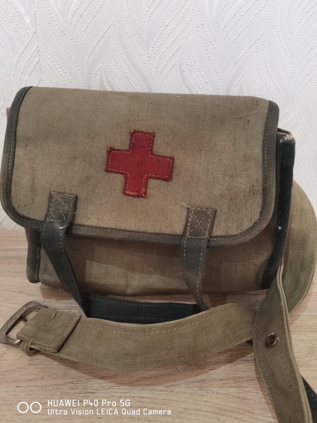 Vintage Military First Aid Medicine Bag Army Medicine Bag Red Cross Bag ...