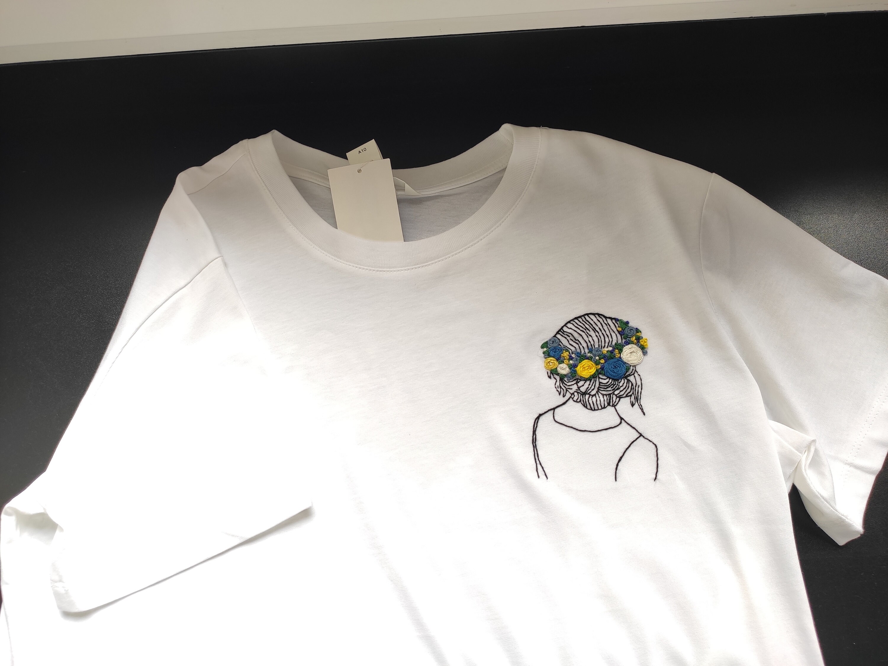 White Cotton T-shirt With Hand Embroidery. T-shirt With Design, Print ...