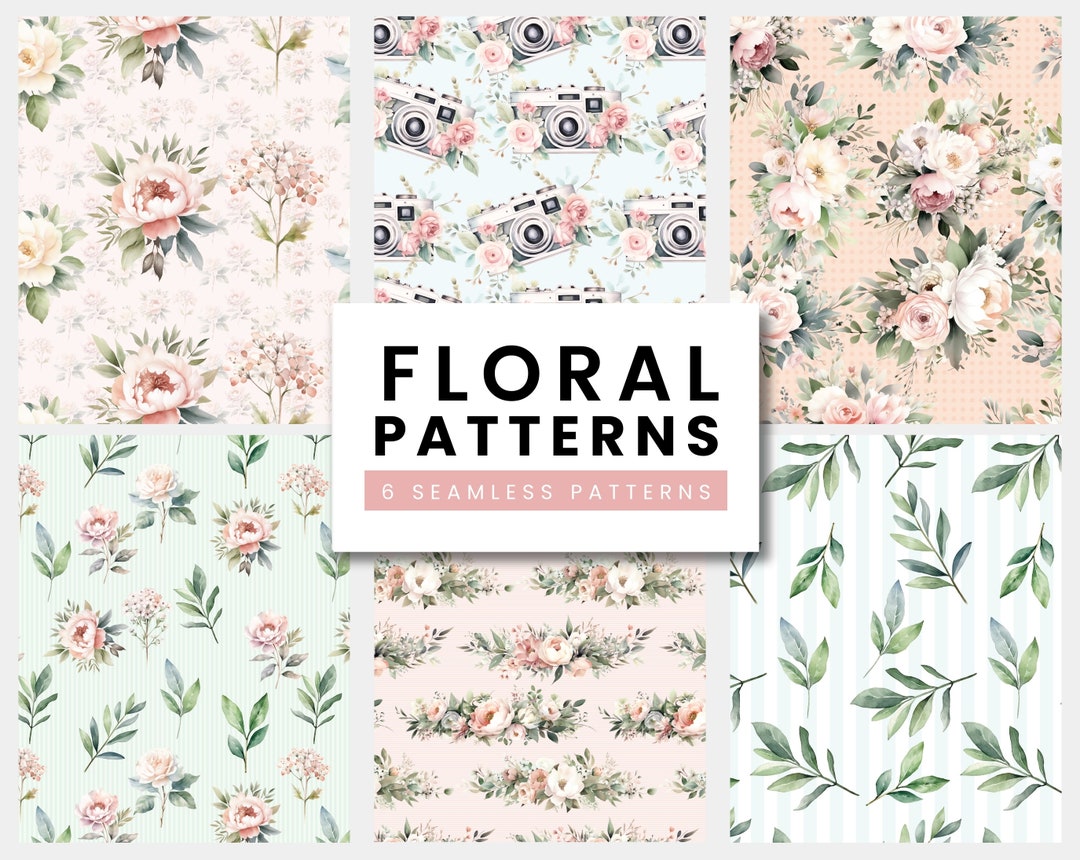 Blush Pink Floral Seamless Patterns, Muted Peach Wedding Digital Paper ...