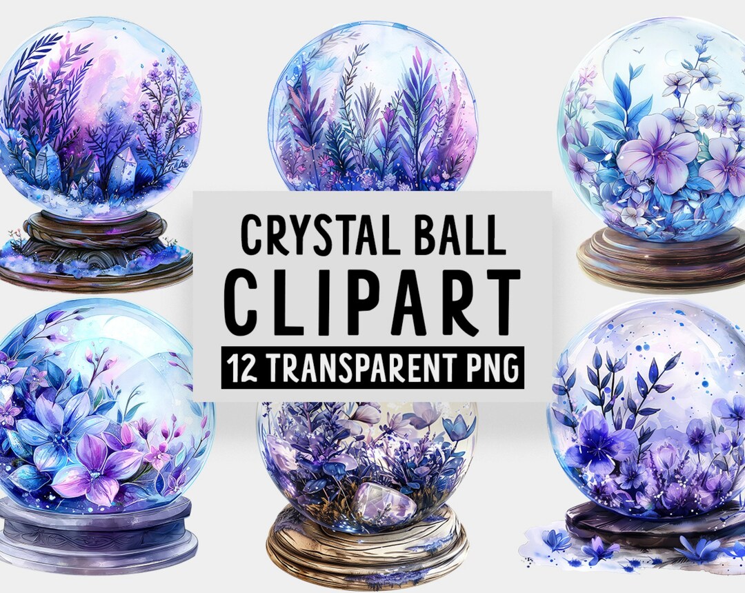 Purple Crystal Ball Clipart, Watercolor Amethyst Clip Art, Crystals ...