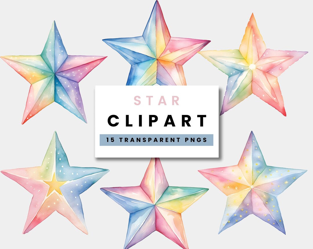 Pastel Watercolor Stars Clipart, Cute PNG Bundle, Nursery Decor Clip ...