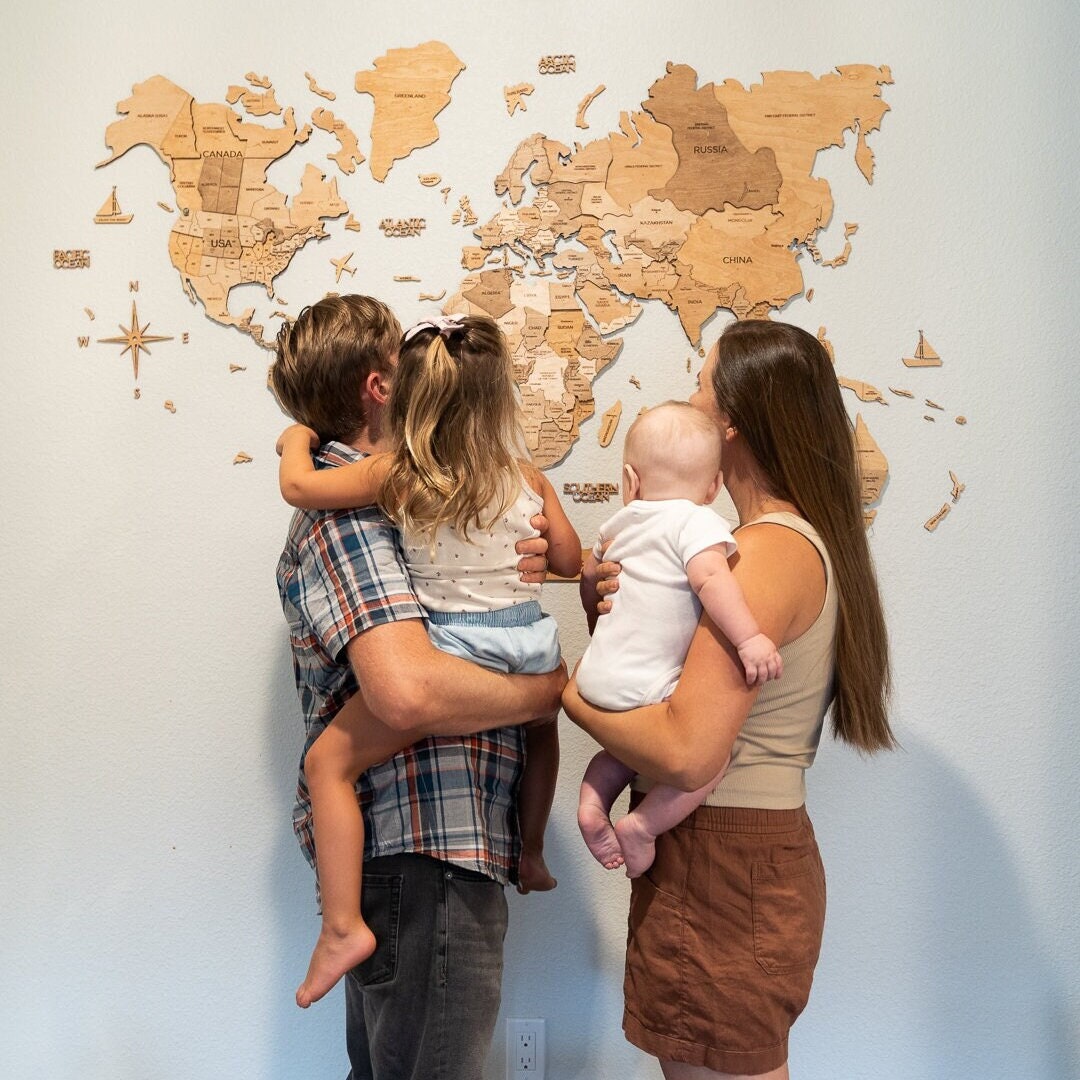 Wooden World Map 3D, Home Decor, World Map Wall Art, 5th Anniversary ...