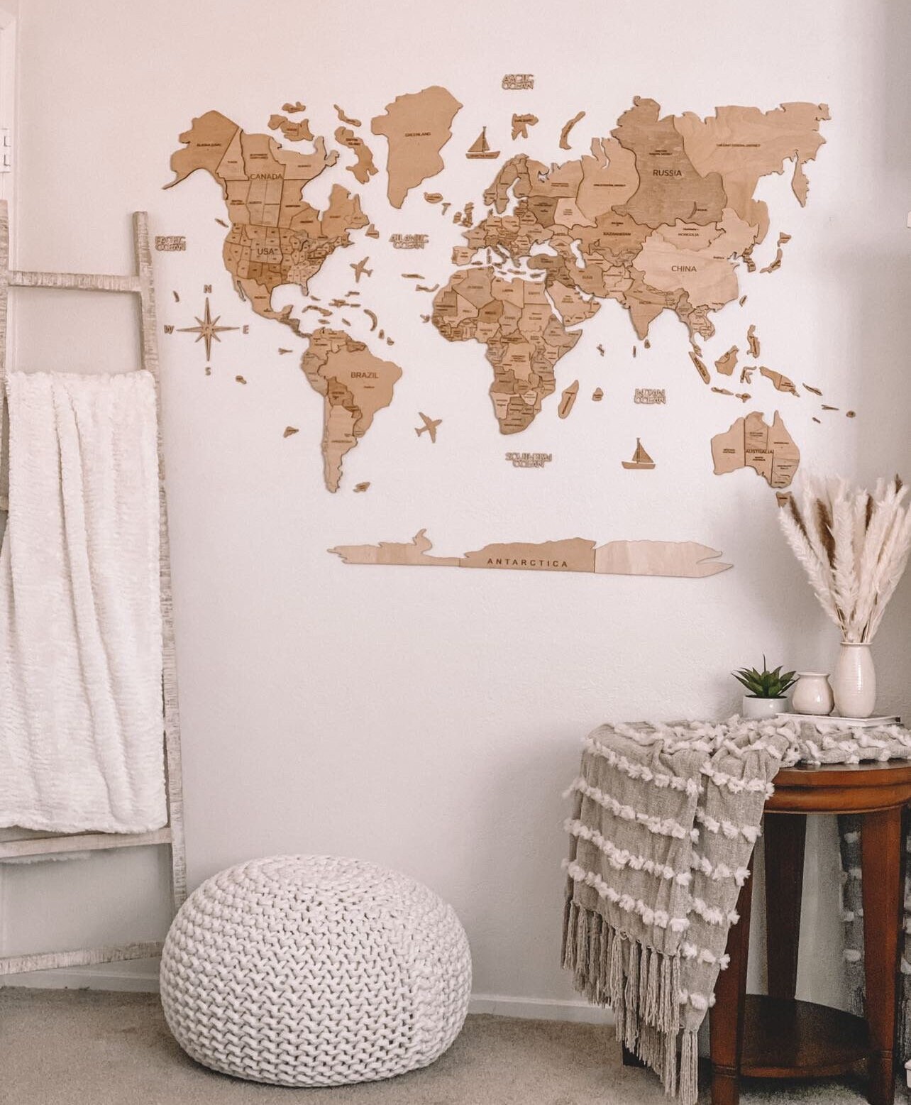 Housewarming Gift, 3D World Map, Wooden Wall Map, Kids Room Decor ...