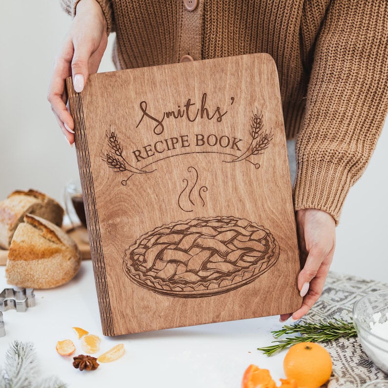 Wooden Recipe Book Binder, Personalized Gifts for Her, Custom Cookbook ...