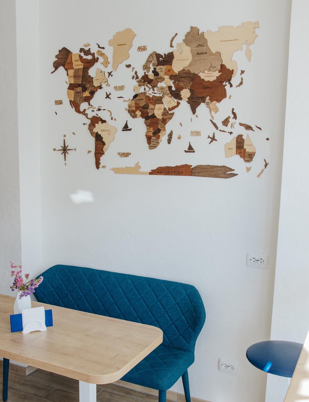 Large World Map Wall Hangings, Wooden World Map With Borders, Countries ...