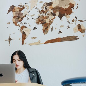 Wall World Map, Wooden Art, Home Office Decor, World Globe, Push Pin ...