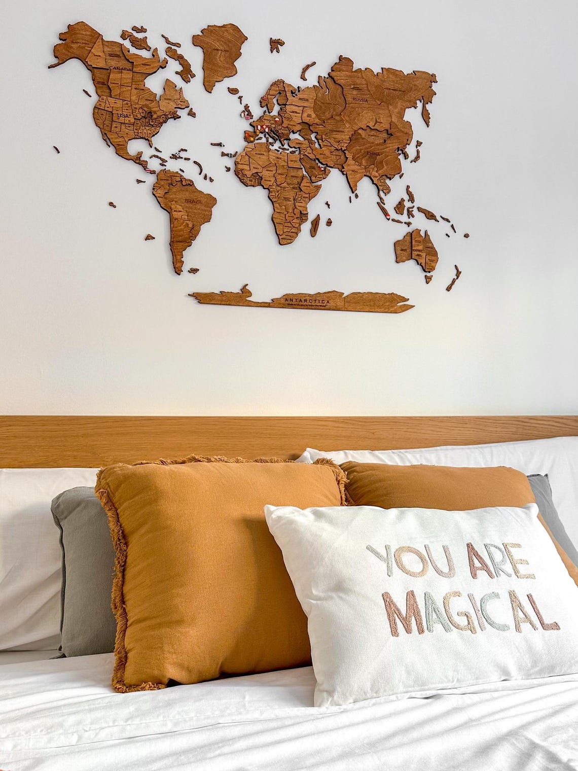 3D World Map Push Pins, Oak Wood Wall Map, Home Decor, Farmhouse Decor ...