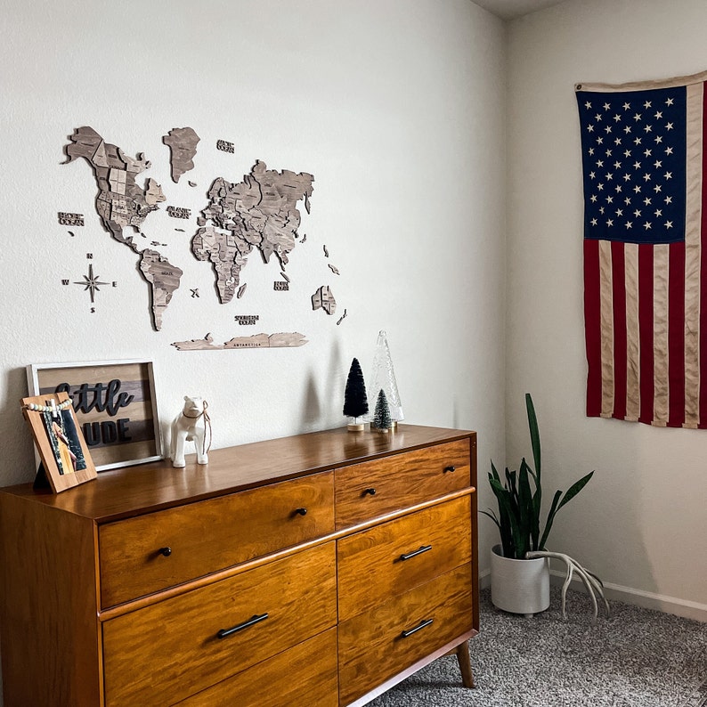 World Map Wall Art Push Pin Map, Wooden Travel Map Wall Decor, Wood ...