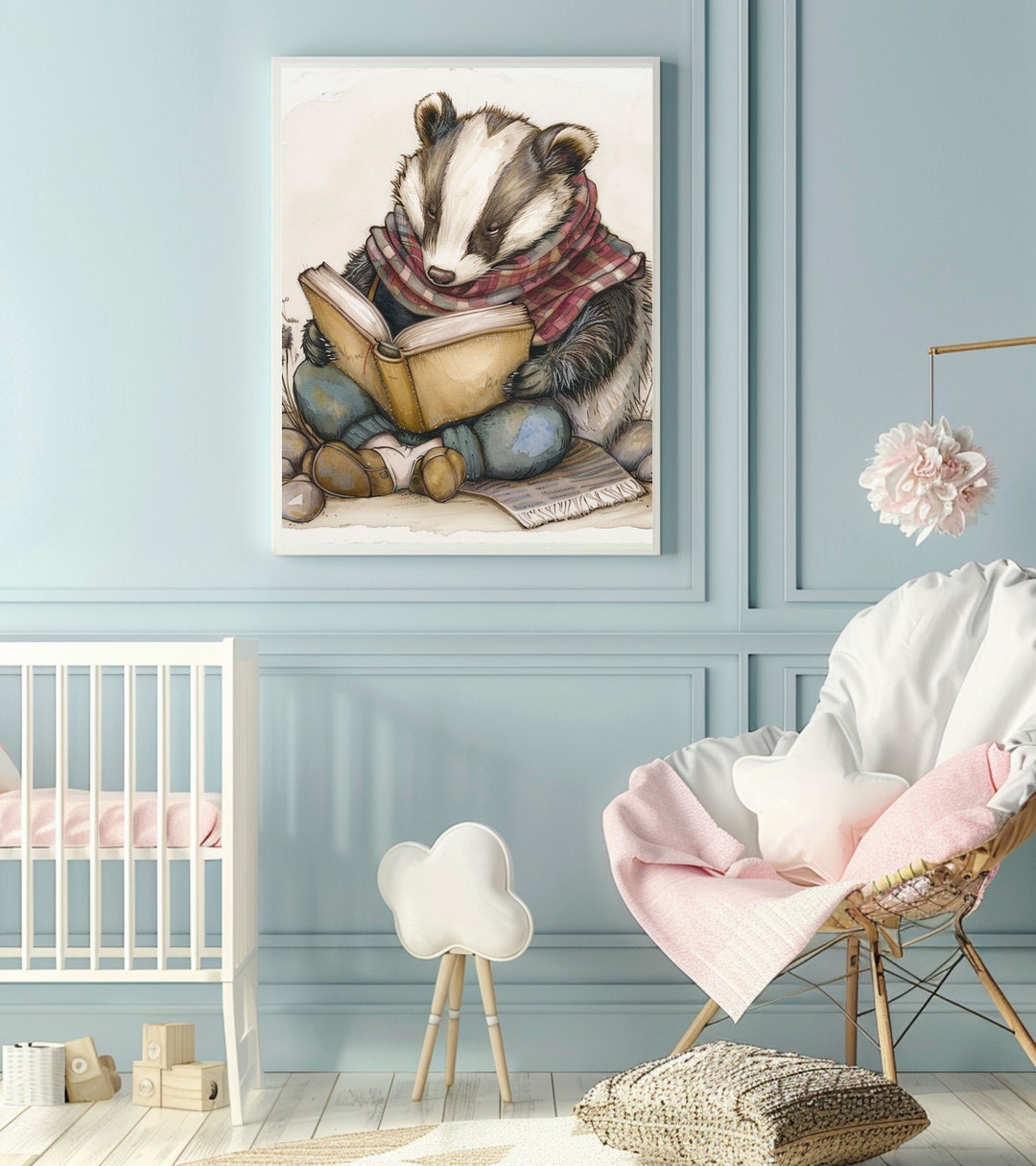 Whimsical Badger Illustration Kids Print Wall Art Gift, Nursery Room ...